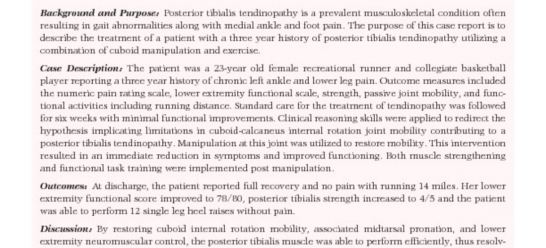 Cuboid Manipulation and Exercise for Posterior Tibialis Tendinopathy ...
