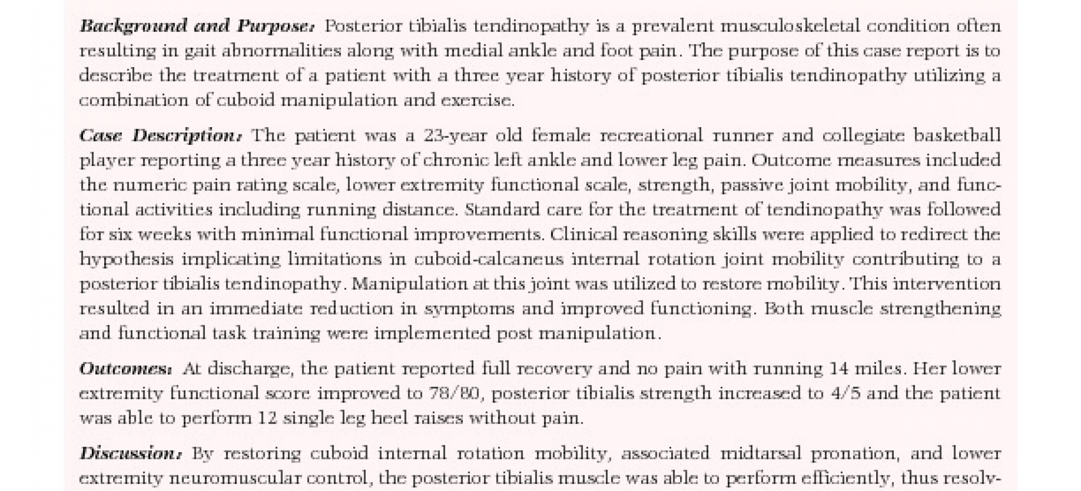 Cuboid Manipulation and Exercise for Posterior Tibialis Tendinopathy ...